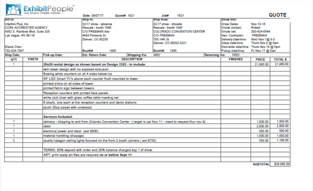 Sample Quote Request l Home l Exhibit People l Las Vegas